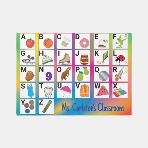 Learn to the Alphabet Teacher Name ABCs Classroom Rug | Zazzle