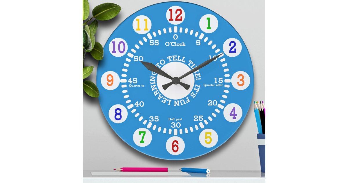 Learning to Tell Time (Blue) Large Clock | Zazzle