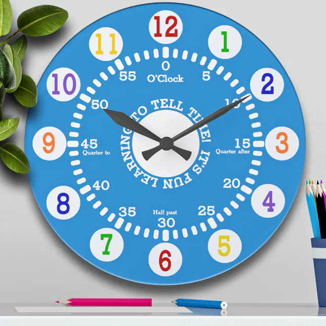Learning to Tell Time (Blue) Large Clock | Zazzle