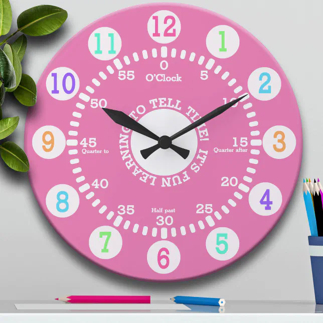 Learning to Tell Time (Pink) Large Clock | Zazzle