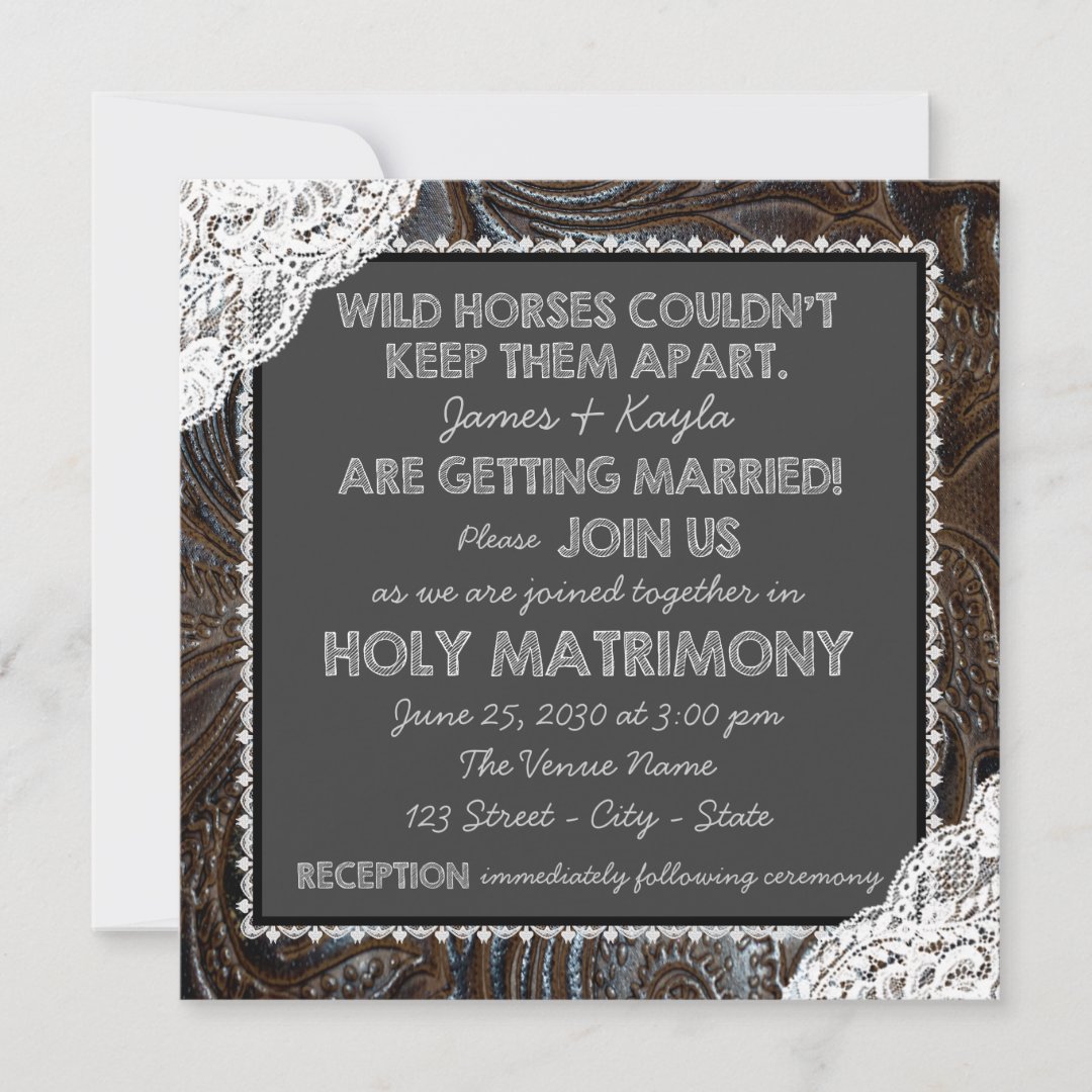 Leather and Lace Chalkboard Wedding Invitation | Zazzle