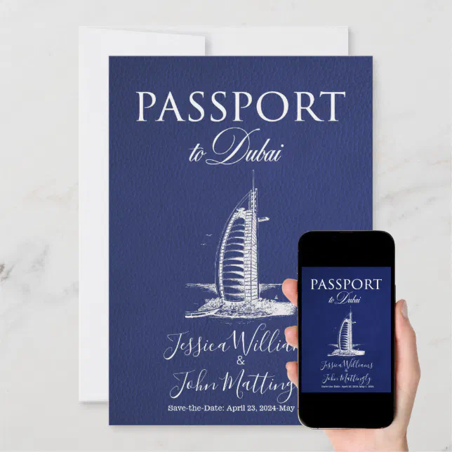 Leather Dubai Passport Wedding Save the Date Invitation | Zazzle
