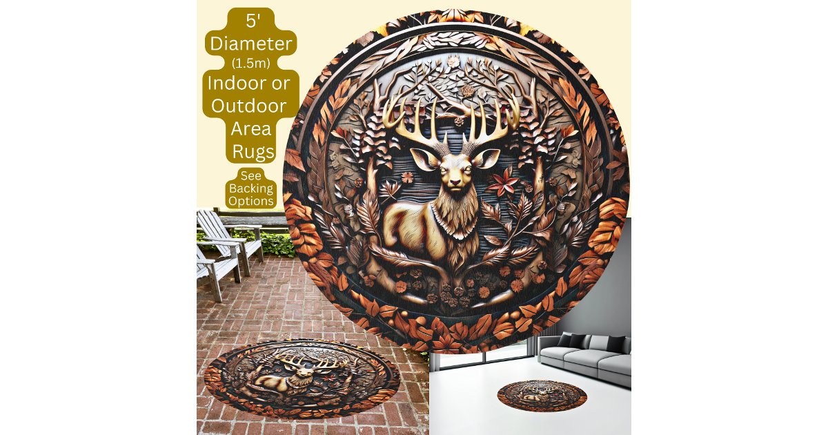 Leather Embossed Look Stag Brown Circular Area Rug | Zazzle