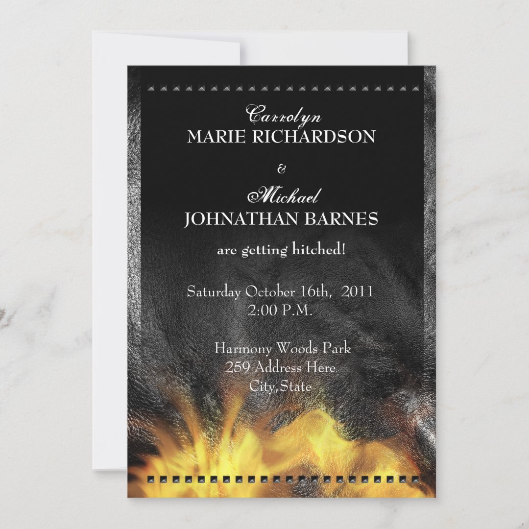 Leather & Flames Biker Wedding Invitation | Zazzle