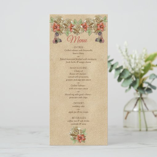 Leather Flowers on Cream Suede Menu | Zazzle