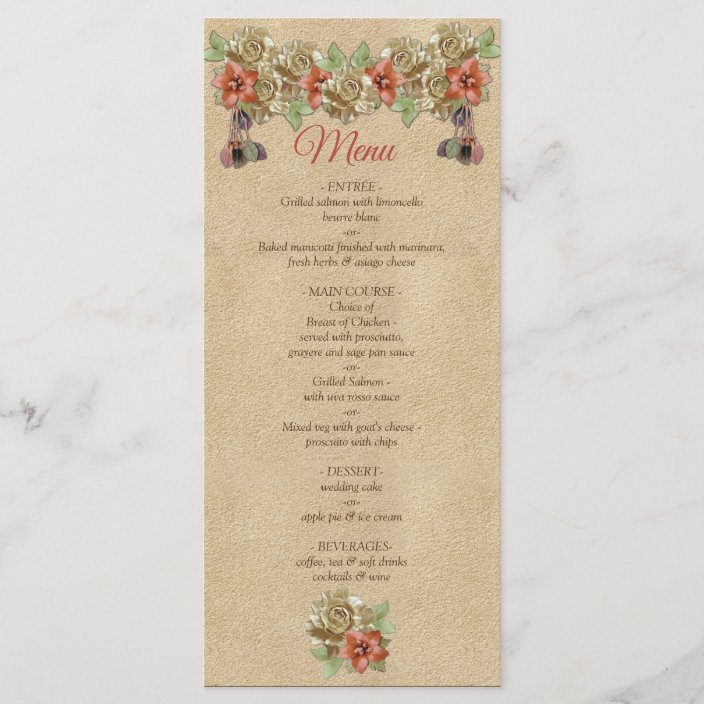 Leather Flowers on Cream Suede Menu | Zazzle.com