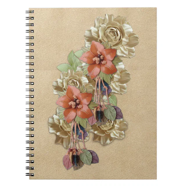 Leather Flowers on Cream Suede Notebook | Zazzle