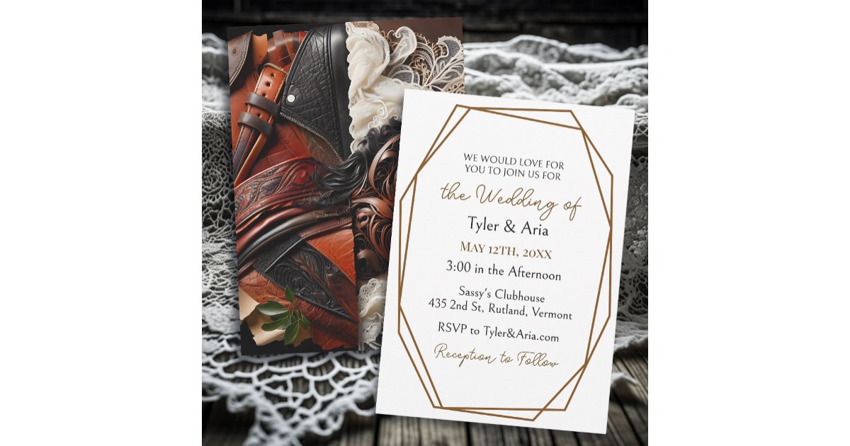 Leather, Lace, Horse Country Wedding Invitation | Zazzle
