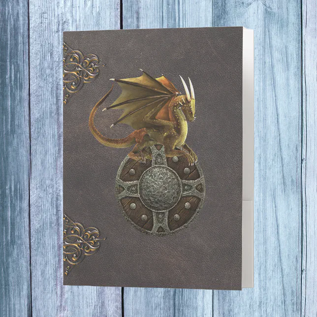 Leather look Dragon Viking Shield Pocket Folder | Zazzle