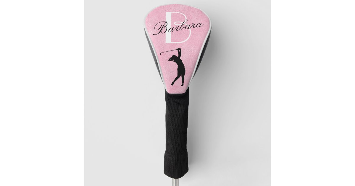 Leather Look Pink Women’s Monogram Name Golf Head Cover | Zazzle