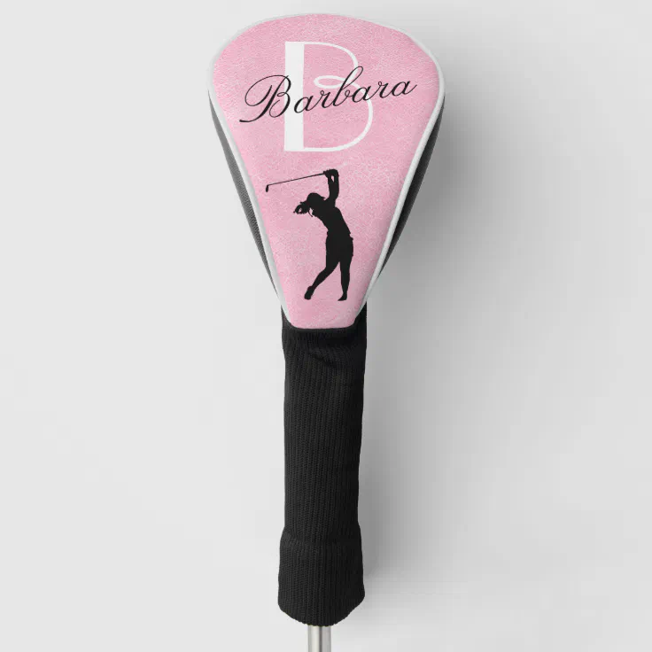 Leather Look Pink Women’s Monogram Name Golf Head Cover | Zazzle