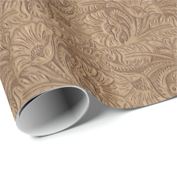Turquoise Tooled Leather Print Western Fabric | Zazzle