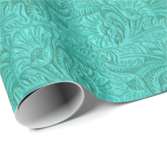 Leather Print Turquoise Western Tooled Leather Wrapping Paper | Zazzle