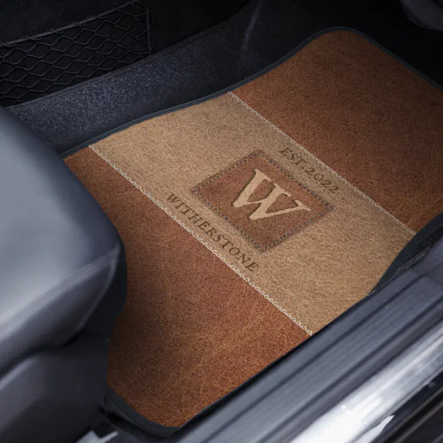 Leather Tone Stripe Chestnut Brown Car Floor Mat | Zazzle