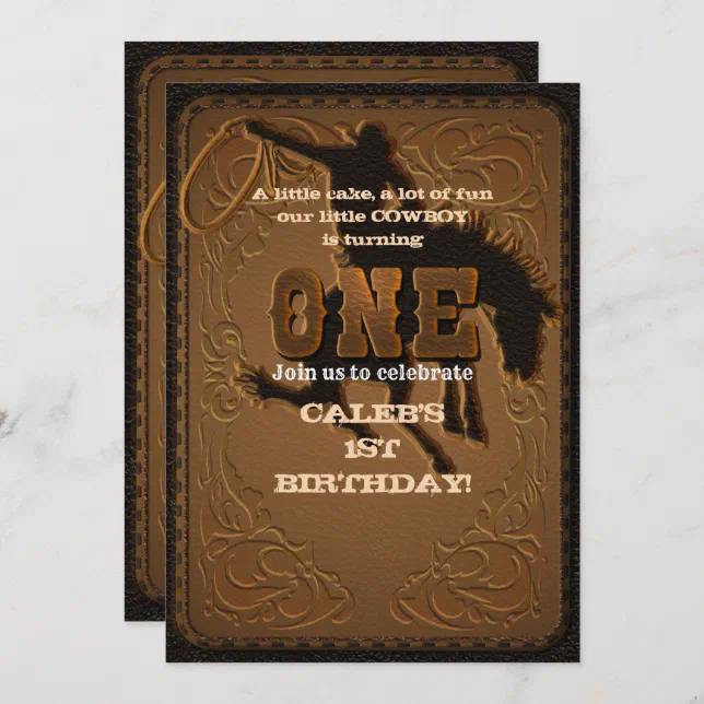 Leather Western Wild West Cowboy ONE 1ST Birthday Invitation | Zazzle