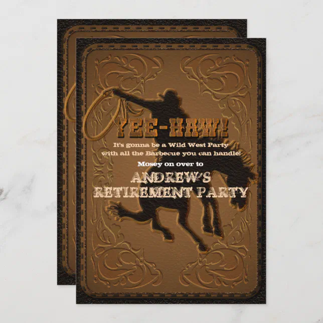 Leather Western Wild West Cowboy Retirement Party Invitation | Zazzle