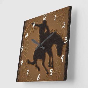 Leather Western Wild West Rustic Country Cowboy Square Wall Clock | Zazzle