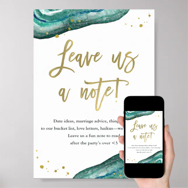 Leave Us a Note | Teal Geode and Gold Wedding Sign | Zazzle