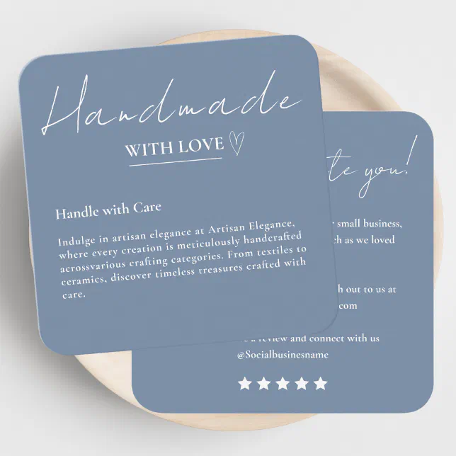 Leave Us A Review Handmade With Love Periwinkle Square Business Card ...