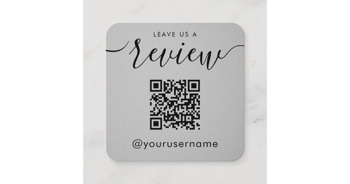 Leave Us A Review QR Code Grey Instagram Hashtag Square Business Card ...
