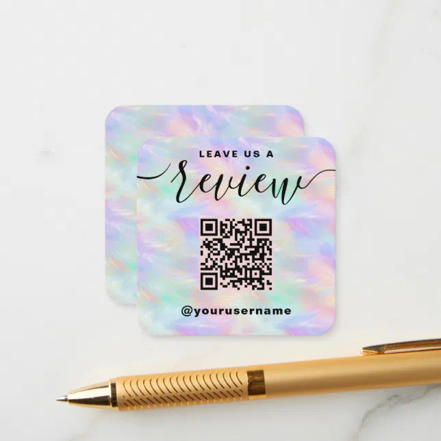 Leave Us A Review QR Code Iridescent Stylish Logo Enclosure Card | Zazzle