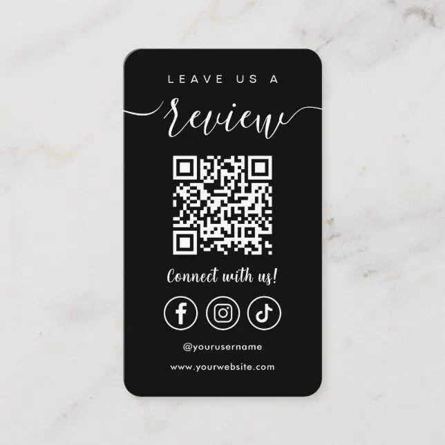 Leave Us A Review Qr Code Social Media Logo Black Business Card | Zazzle