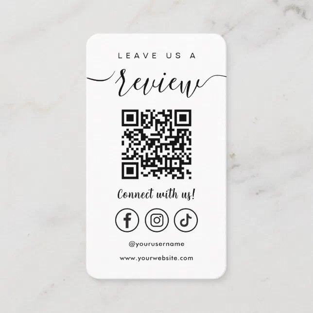 Leave Us A Review Qr Code Social Media Logo White Business Card | Zazzle