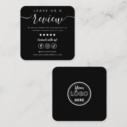 Leave Us A Review Social Media Logo Black Script Square Business Card ...