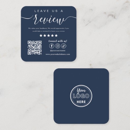 Leave Us A Review Social Media Logo Navy Blue Square Business Card | Zazzle