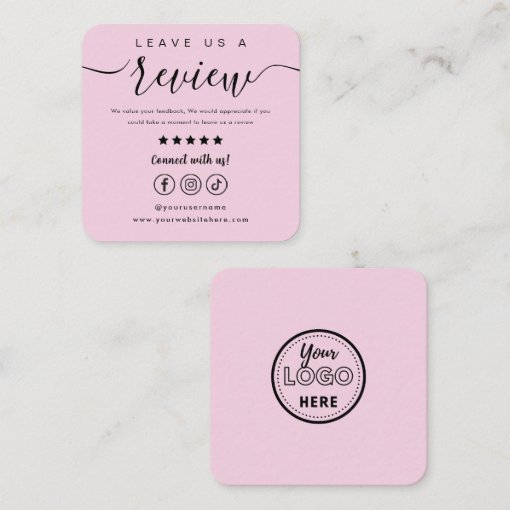 Leave Us A Review Social Media Logo Pink Script Square Business Card ...