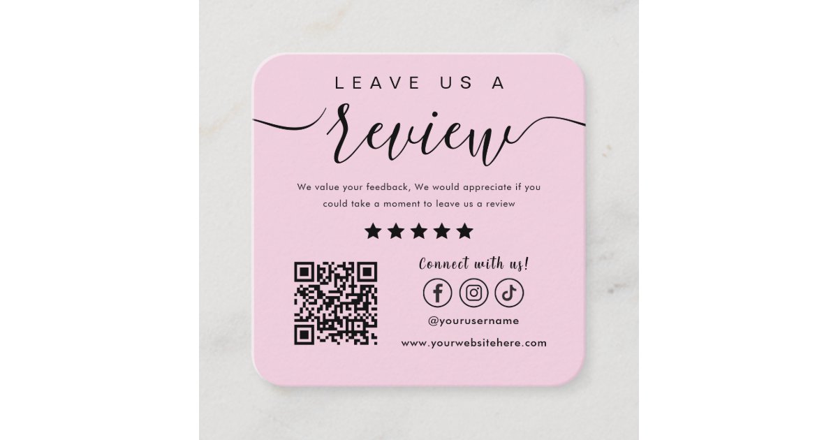 Leave Us A Review Social Media Logo Trendy Pink Square Business Card ...