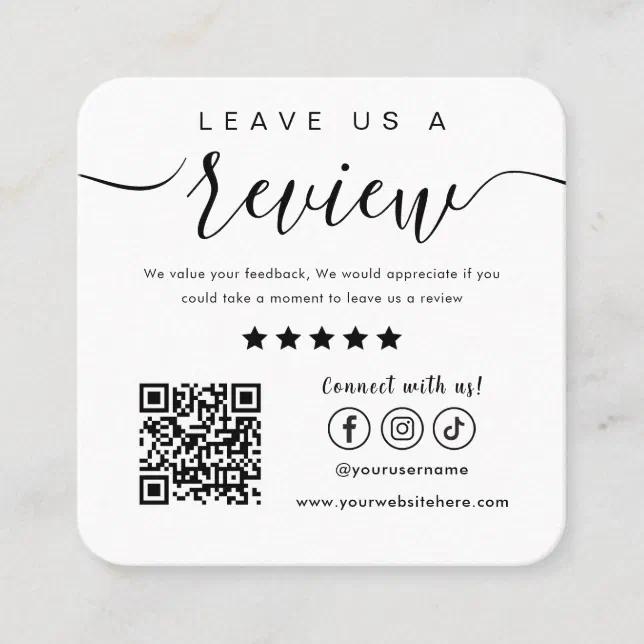Leave Us A Review Social Media Logo Trendy White Square Business Card ...