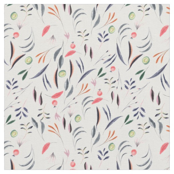 Gray white leaves pattern fabric | Zazzle