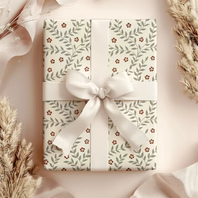 Leaves and flowers festive wrapping paper | Zazzle