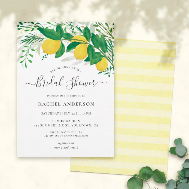 Leaves and Lemons Bridal Shower Invitation Card | Zazzle