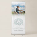 Leaves circle sage green and white wedding photo retractable banner ...