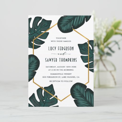 Leaves Frame Tropical Wedding Invitation | Zazzle