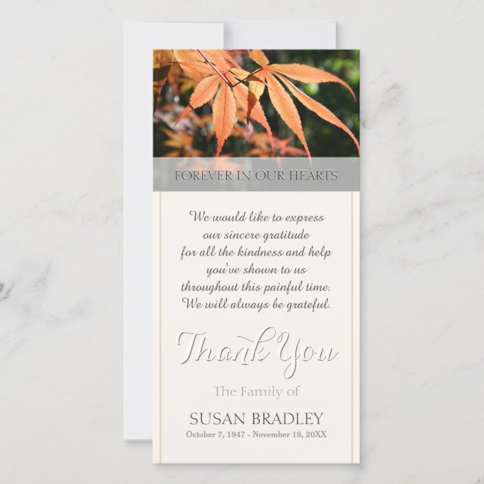 Leaves in Autumn Sympathy Thank You photo card | Zazzle.com