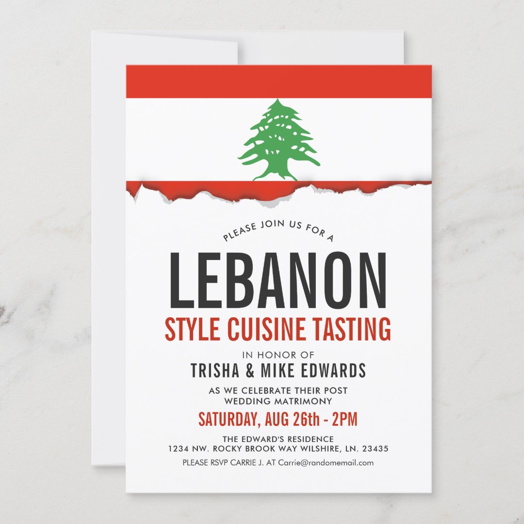 Lebanese Cuisine | Party Flag White Invite | Zazzle
