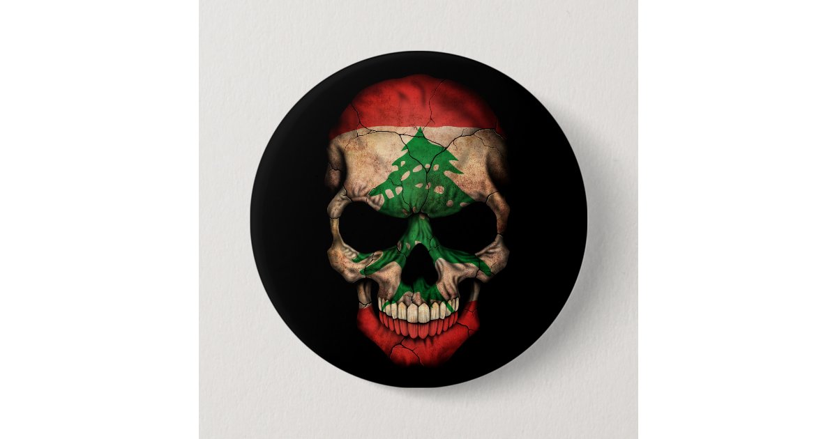 Lebanese Flag Skull on Black Button | Zazzle