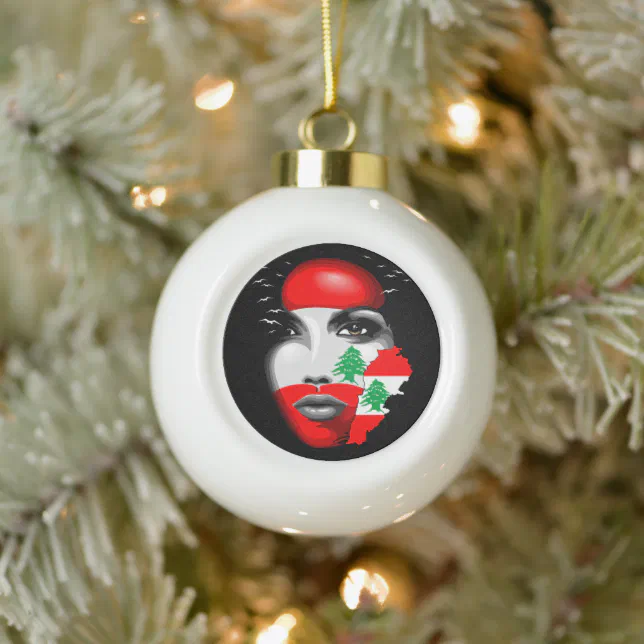Lebanon Flag and Map on girl's face Ceramic Ball Christmas Ornament ...