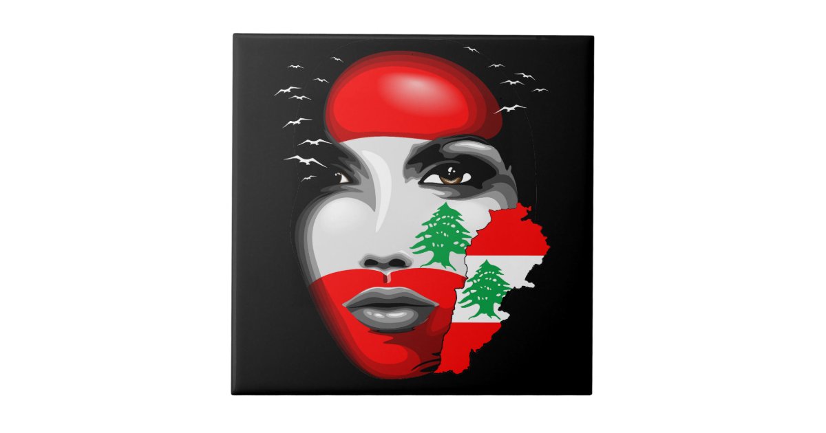 Lebanon Flag and Map on girl's face Ceramic Tile | Zazzle