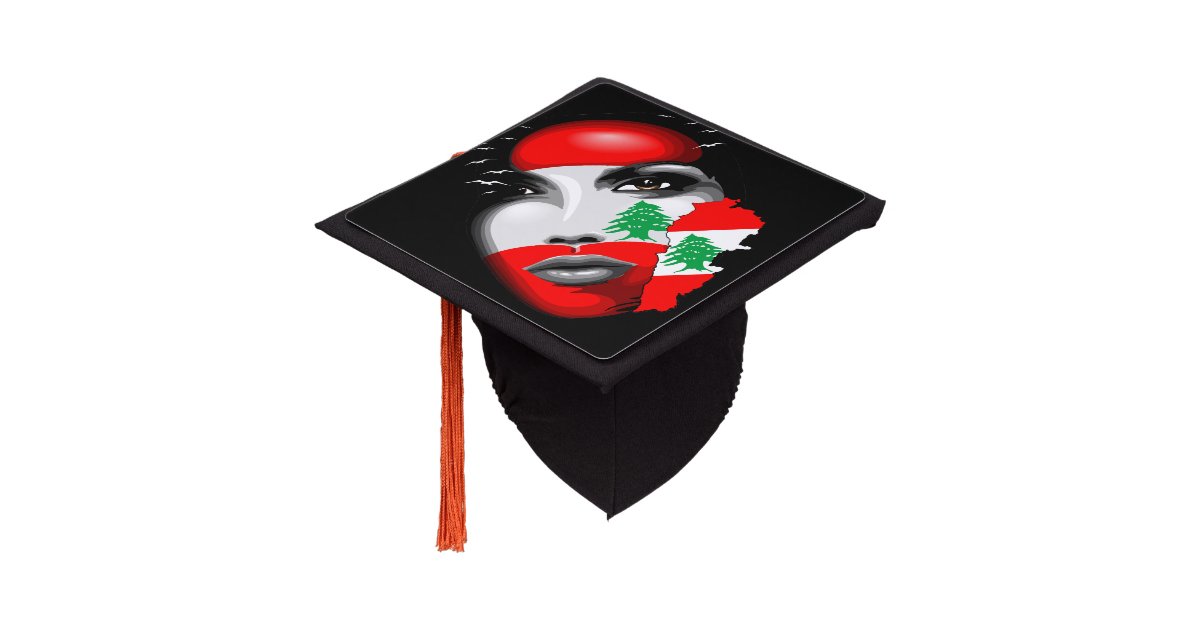 Lebanon Flag and Map on girl's face Graduation Cap Topper | Zazzle