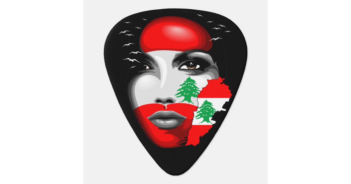 Lebanon Flag and Map on girl's face Guitar Pick | Zazzle