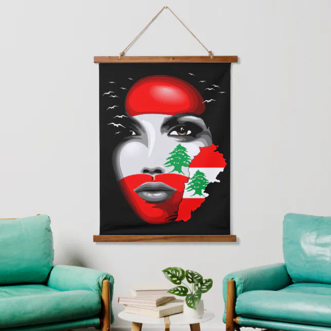 Lebanon Flag and Map on girl's face Hanging Tapestry | Zazzle