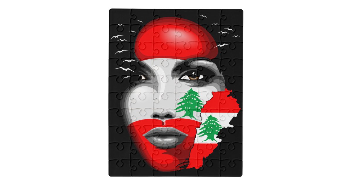 Lebanon Flag and Map on girl's face Jigsaw Puzzle | Zazzle