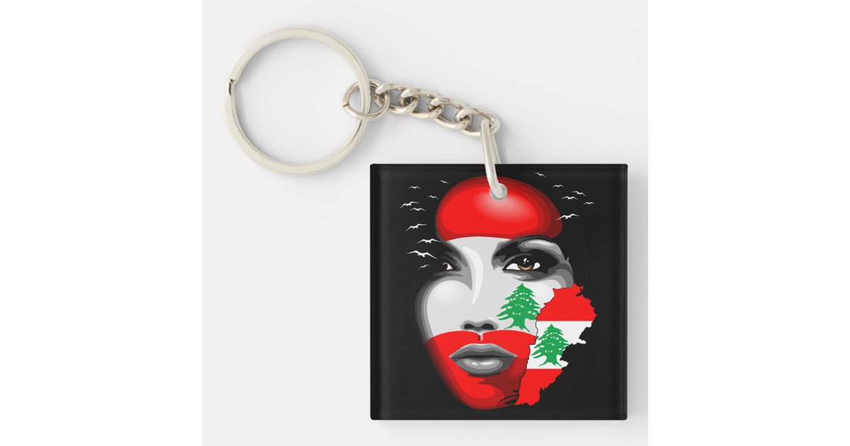 Lebanon Flag and Map on girl's face Keychain | Zazzle