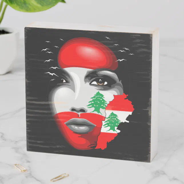 Lebanon Flag and Map on girl's face Wooden Box Sign | Zazzle