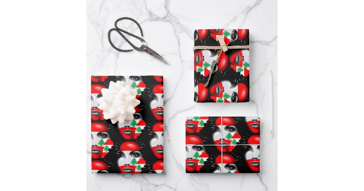 Lebanon Flag and Map on girl's face Wrapping Paper Sheets | Zazzle