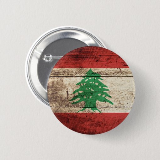 Lebanon Flag on Old Wood Grain Pinback Button | Zazzle